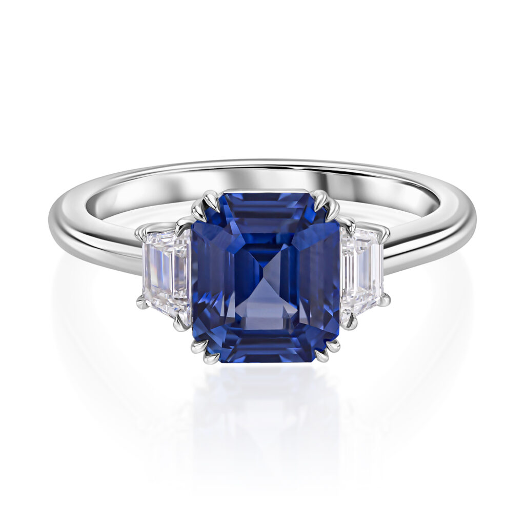 Blue Sapphire Ring with Trapezoid - 3.52ct TW - Eshed